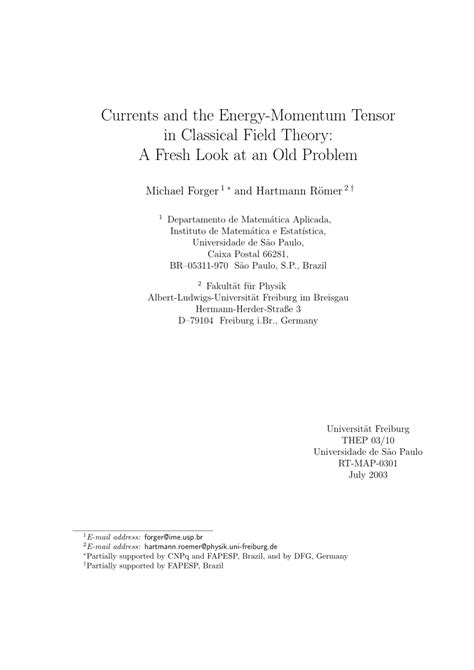 Pdf Currents And The Energy Momentum Tensor In Classical Field Theory A Fresh Look At An Old