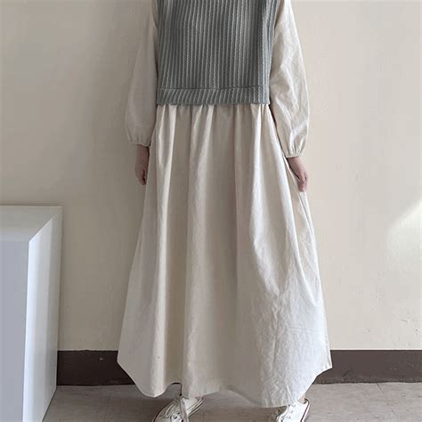 쥬드샵 봄신상 니트 조끼 레이어드 러블리 루즈핏 롱 원피스 위시버킷