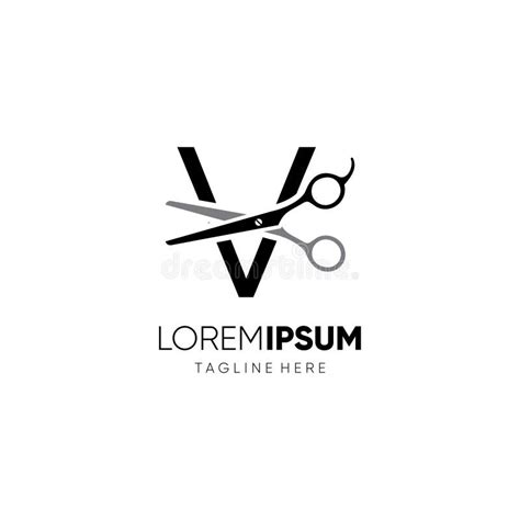 Letter Initial V Scissor Logo Design Icon Graphic Stock Vector