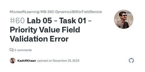 Lab 05 Task 01 Priority Value Field Validation Error · Issue 60