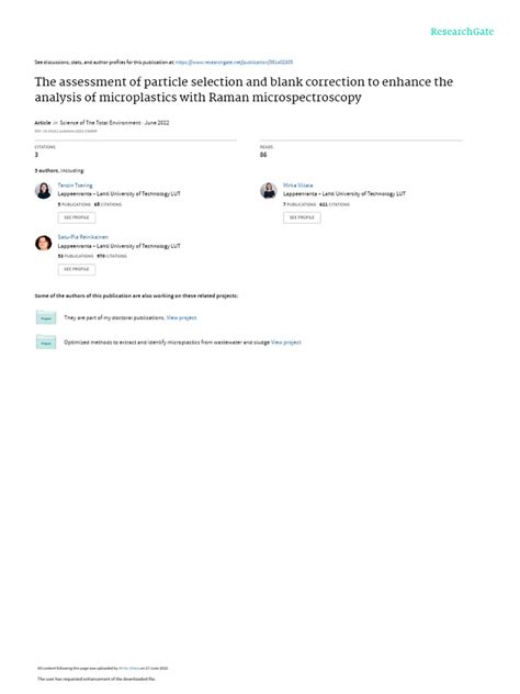 The Assessment Of Particle Selection And Blank Correction To Enhance The Analysis Of