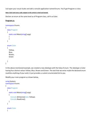 Diving In OOP Day Understanding Enums In C A Practical Approach PDF