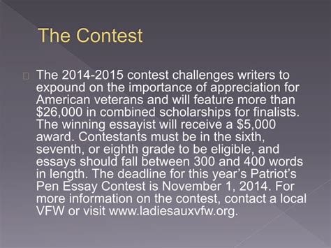 The 2014 2015 Patriots Pen Essay Contest Ppt