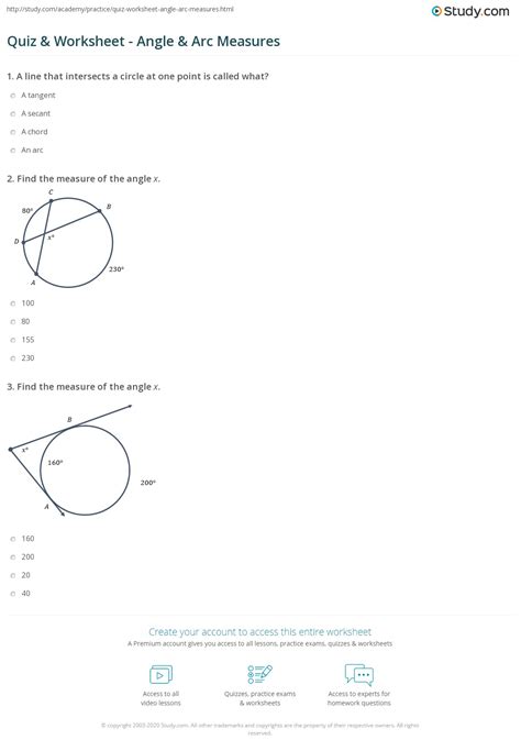 Angle Arc Measures Worksheet