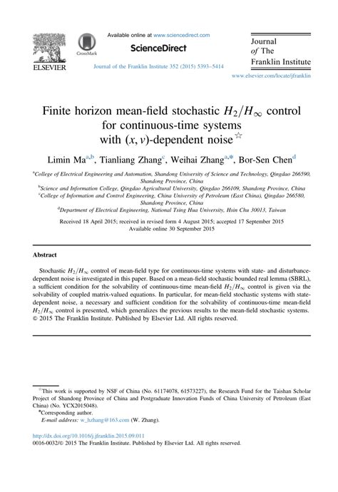 pdf finite horizon mean field stochastic h2 h∞ control for continuous