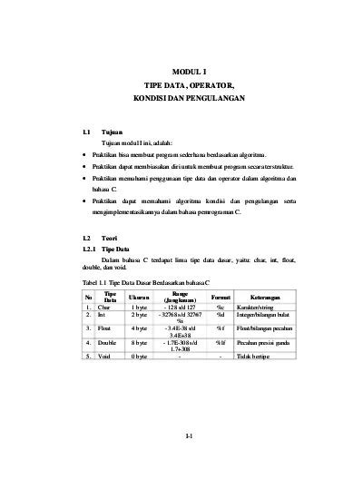 modul algoritma and pemrograman bahasa c tipe data operator kondisi dan perulangan