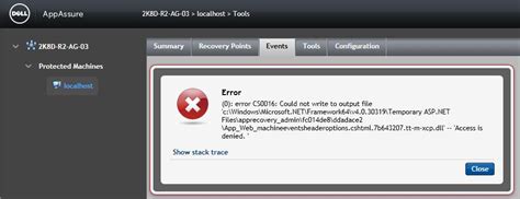 Dell AppAssure Error Attempting To Open Tab Within Core Console