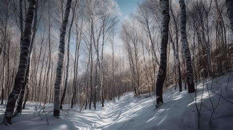 숲을 통해 눈 덮인 흔적 겨울의 자작나무 고화질 사진 사진 하늘 배경 일러스트 및 사진 무료 다운로드 Pngtree