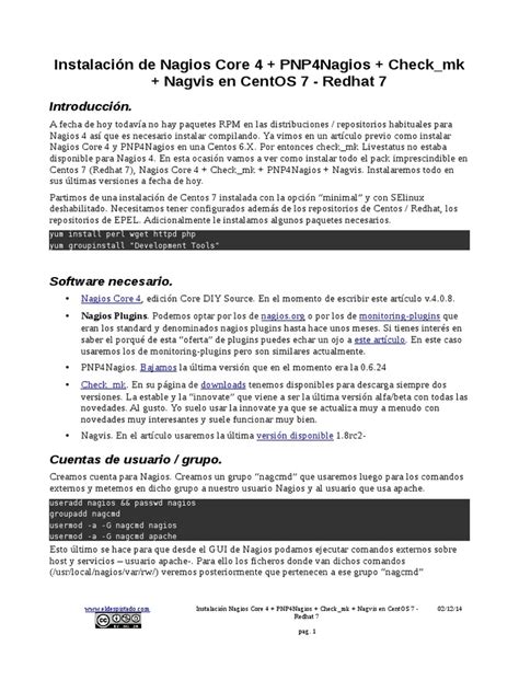 Nagios Core 4pnp4nagioscheck Mknagvis En Centos 7 Redhat 7 Pdf Servidor Apache
