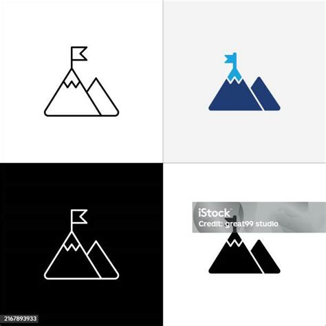 비즈니스 목표 아이콘입니다 상단 위치 아이콘 집합입니다 목표 및 목표 기호 비즈니스 및 관리 아이콘 벡터 스톡 일러스트 In Thin Line And Color Flat