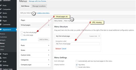 Php Wp Metabox On Nav Menus For Virtual Pages Not Showing The Url
