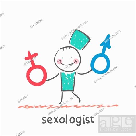 Sexologist Holding Signs Male And Female Fun Cartoon Style
