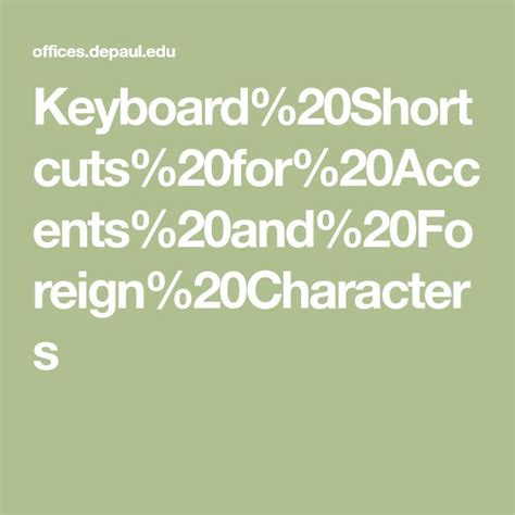 Keyboard Shortcuts For Accents And Foreign Characters