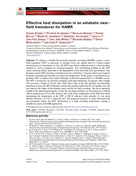 Pdf Effective Heat Dissipation In An Adiabatic Near Field Transducer For Hamr