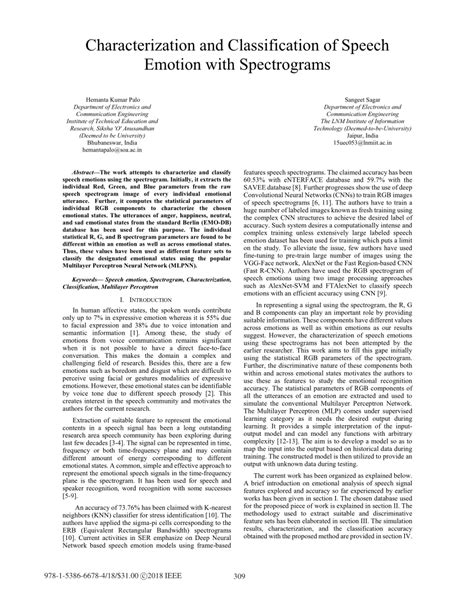 Pdf Characterization And Classification Of Speech Emotion With Spectrograms