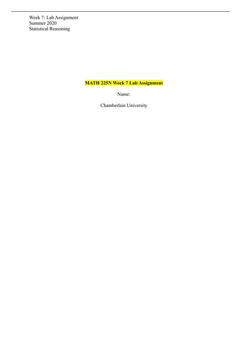 Summary Math 225n Week 7 Lab Assignment Summer 20222023 Complete