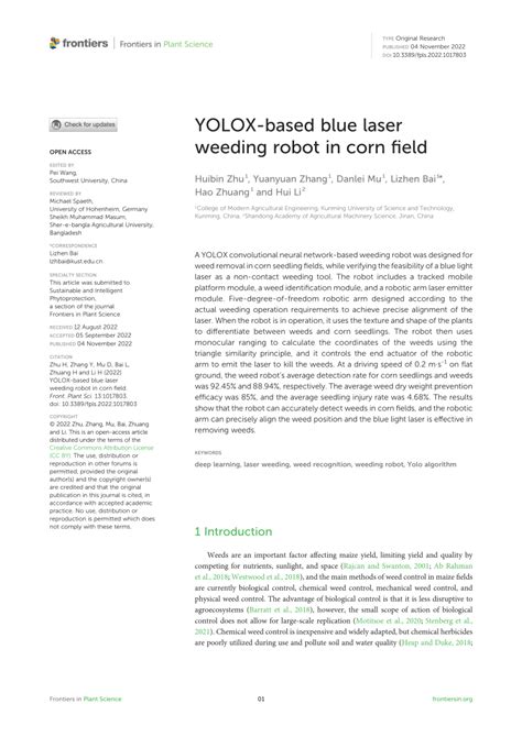 Pdf Yolox Based Blue Laser Weeding Robot In Corn Field