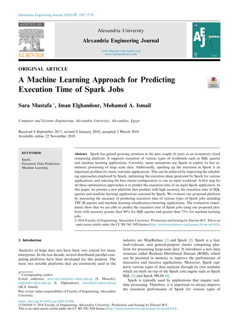 Pdf A Machine Learning Approach For Predicting Execution Time Of Spark Jobs