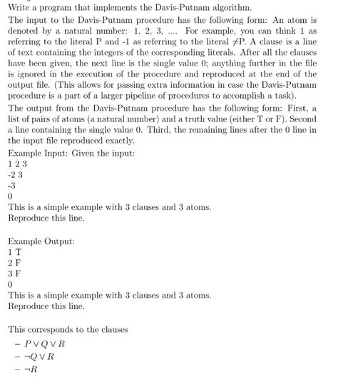 Write A Program That Implements The Davis Putnam