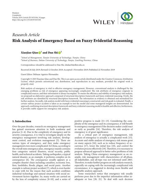 Pdf Risk Analysis Of Emergency Based On Fuzzy Evidential Reasoning