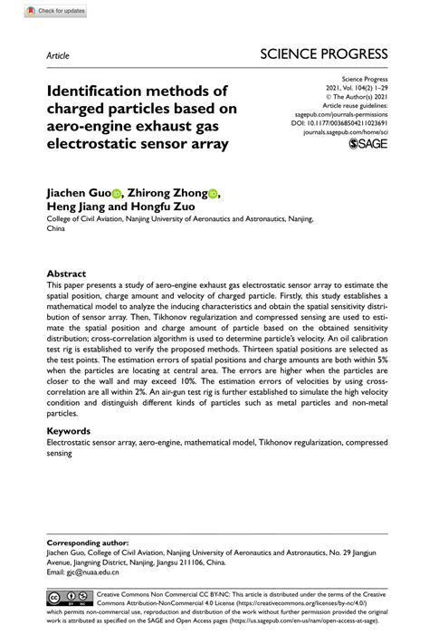 Pdf Identification Methods Of Charged Particles Based On Aero Engine Exhaust Gas Electrostatic