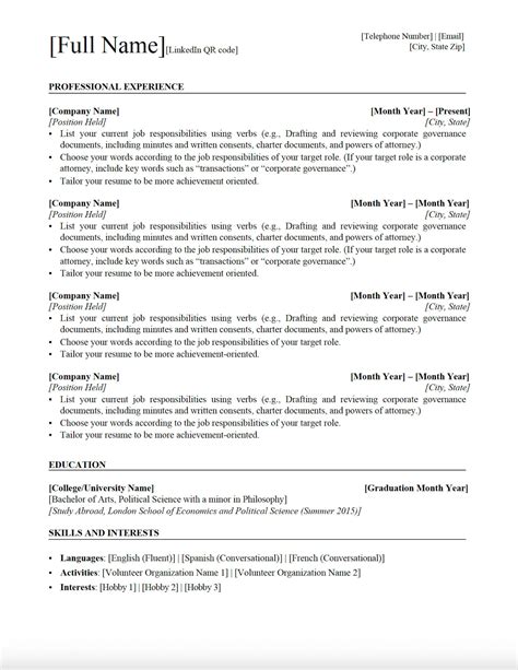 Big Law Legal Resume Template Etsy