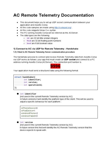 Acremote Telemetry Documentation Pdf Server Computing Port Computer Networking