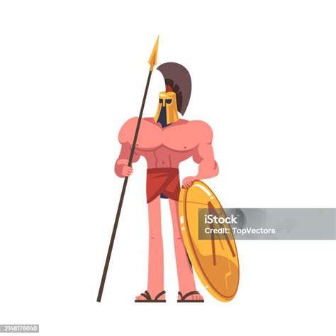 남자 스파르타 병사 또는 전사 에서 헬멧 와 창 와 방패 벡터 일러스트 비어 있음에 대한 스톡 벡터 아트 및 기타 이미지 Istock