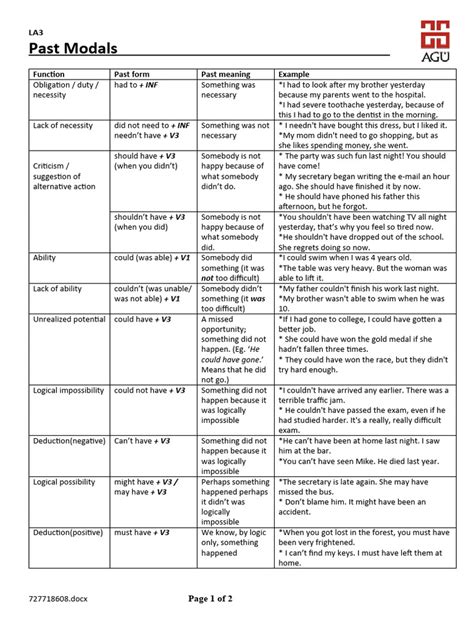 Past Modals Input And Task Pdf