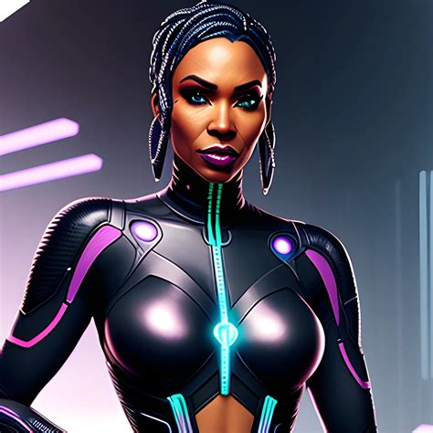 Black Beautiful Young Girl Cyberpunk Netrunner With Bodysuit Rea Arthub Ai