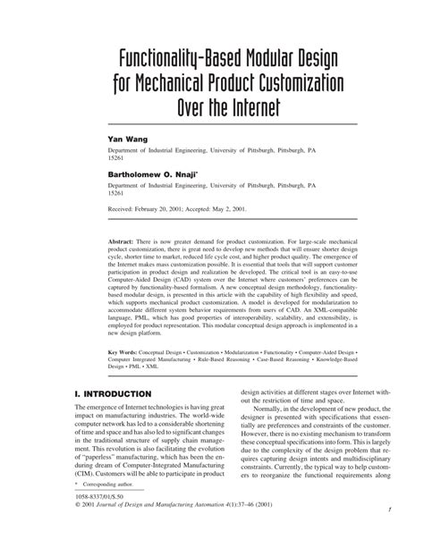 PDF Functionality Based Modular Design For Mechanical Product Customization Over The Internet