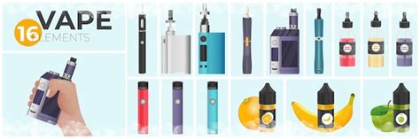 전자 담배 기호 격리 된 벡터 일러스트 레이 션에 중독 설정 Vape 현실적인 구성 프리미엄 벡터