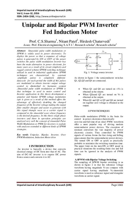 Pdf Unipolar And Bipolar Pwm Inverter Fed Induction Motor