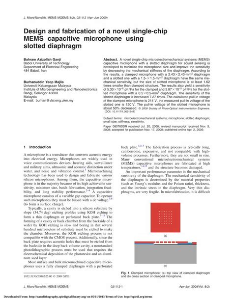 Pdf Design And Fabrication Of A Novel Single Chip Mems Capacitive
