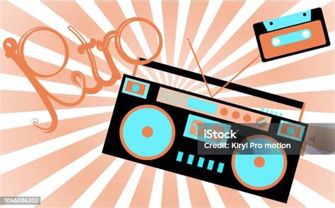 옛 빈티지 레트로 소식통 골동품 카세트 오디오 테이프 레코더 및 80 갈색 광선에 대 한 복고풍의 비문와 90에서에서 오디오 카세트 벡터 일러스트 레이 션 0명에 대한 스톡