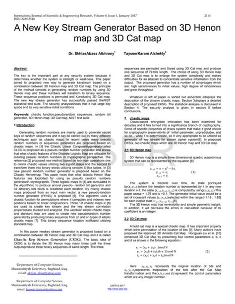 A New Key Stream Generator Based On 3d Henon Map And 3d Cat Map Pdf 3 D Graphics Computer