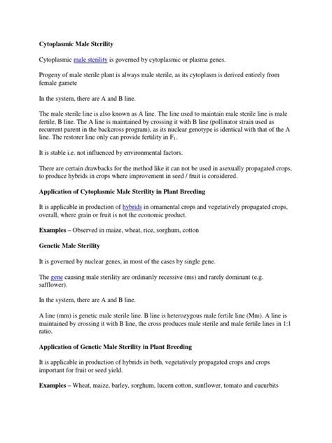 Cytoplasmic Male Sterility Plant Breeding Botany