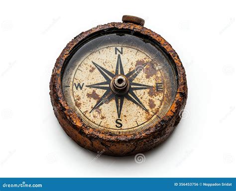 Old Vintage Compass With A Metal Casing On A Plain White Background For