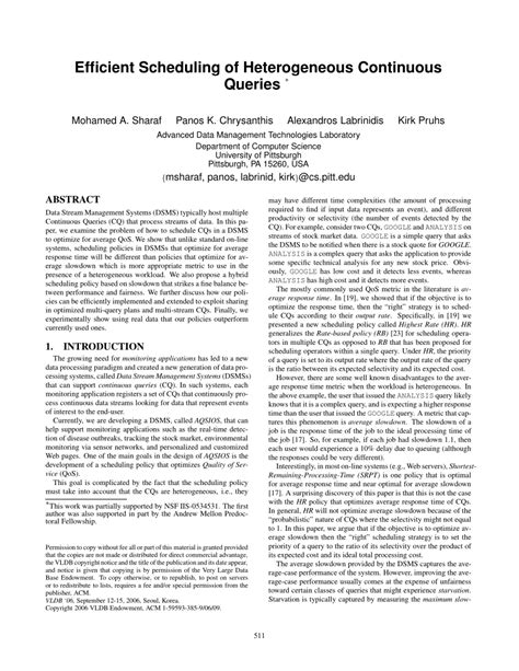 Pdf Efficient Scheduling Of Heterogeneous Continuous Queries