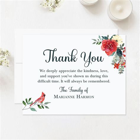 Cardinal Sympathy Thank You Cards Sympathy T Personalized