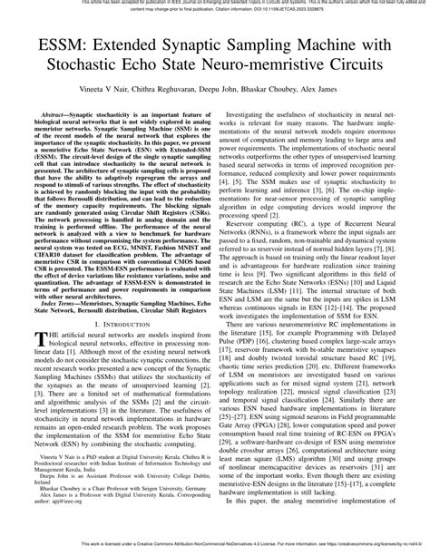 Pdf Essm Extended Synaptic Sampling Machine With Stochastic Echo State Neuro Memristive Circuits