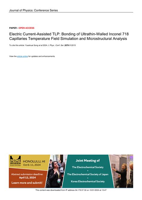 Pdf Electric Current Assisted Tlp Bonding Of Ultrathin Walled Inconel 718 Capillaries