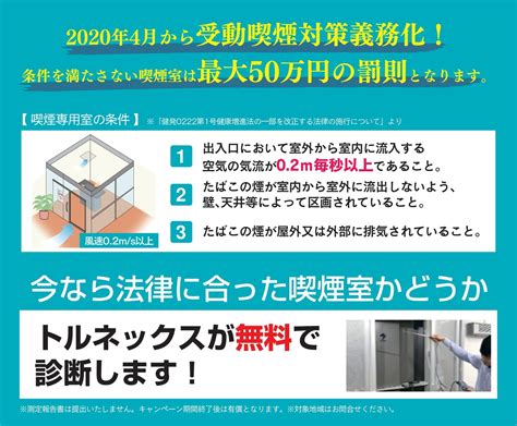 喫煙室設置の割合が増えています。※厚生労働省「喫煙環境に関する実態調査」 ｜ 分煙機、喫煙室、エアカーテンの導入なら【トルネックス】