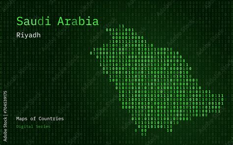 Saudi Arabia Green Map Shown In Binary Code Pattern Matrix Numbers Zero One World Countries