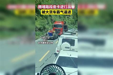 拥堵路段皮卡逆行加塞被大货车霸气逼退 皮卡 路段
