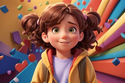 Premium Ai Image Photo Small Girl With On Colorful Background Funny Cartoon Character School