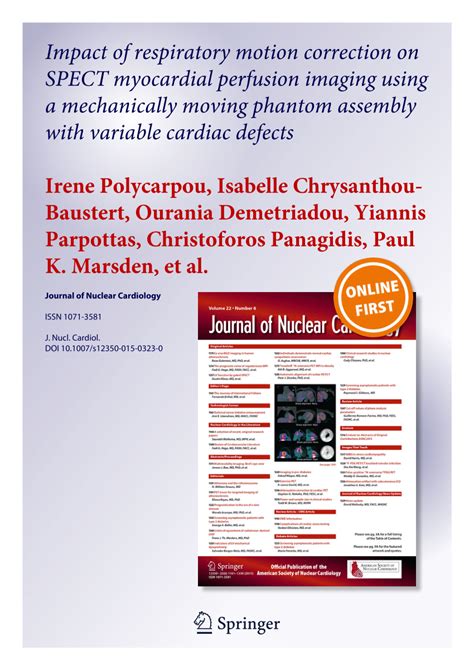 Pdf Impact Of Respiratory Motion Correction On Spect Myocardial Perfusion Imaging Using A