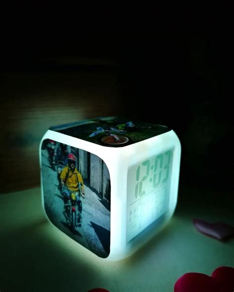 Digital Clock Alarm Led Cube With Photo Fathers Day Gifts Color Changing Personalized Clock