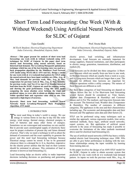 Short Term Load Forecasting One Week With And Without Weekend Using Artificial Neural Network
