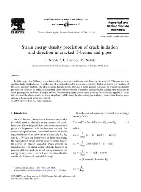 Pdf Strain Energy Density Prediction Of Crack Initiation And Direction In Cracked T Beams And